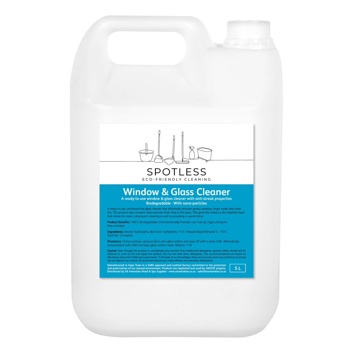 SPOTLESS Window & Glass Cleaner - 5L | SR Amenities Hotel & Spa Supplies